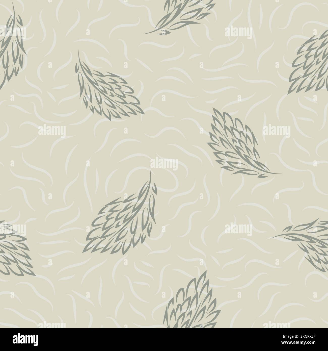 Line art style scattered simple leaves seamless vector pattern ...