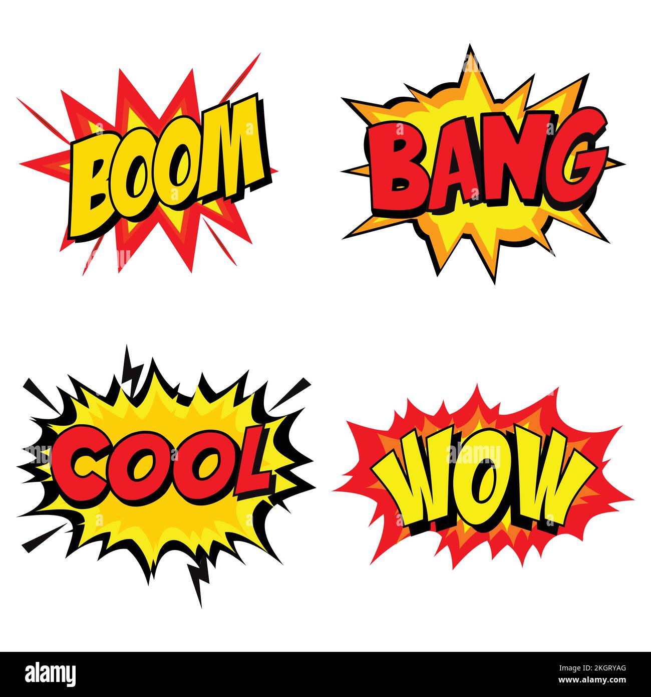Comic burst vector illustration design with red and yellow color text ...