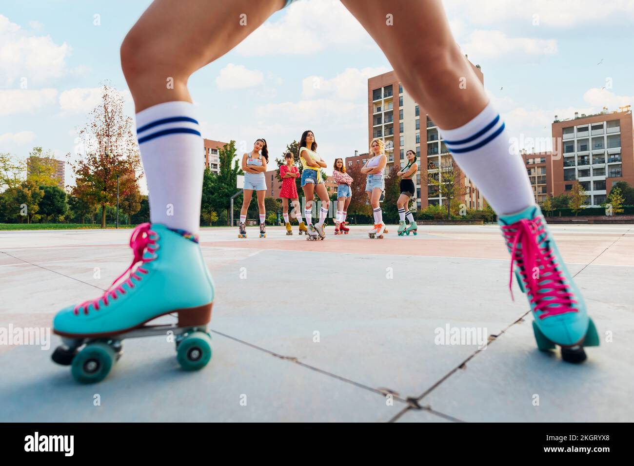 Group friends wearing roller skates hi-res stock photography and images ...