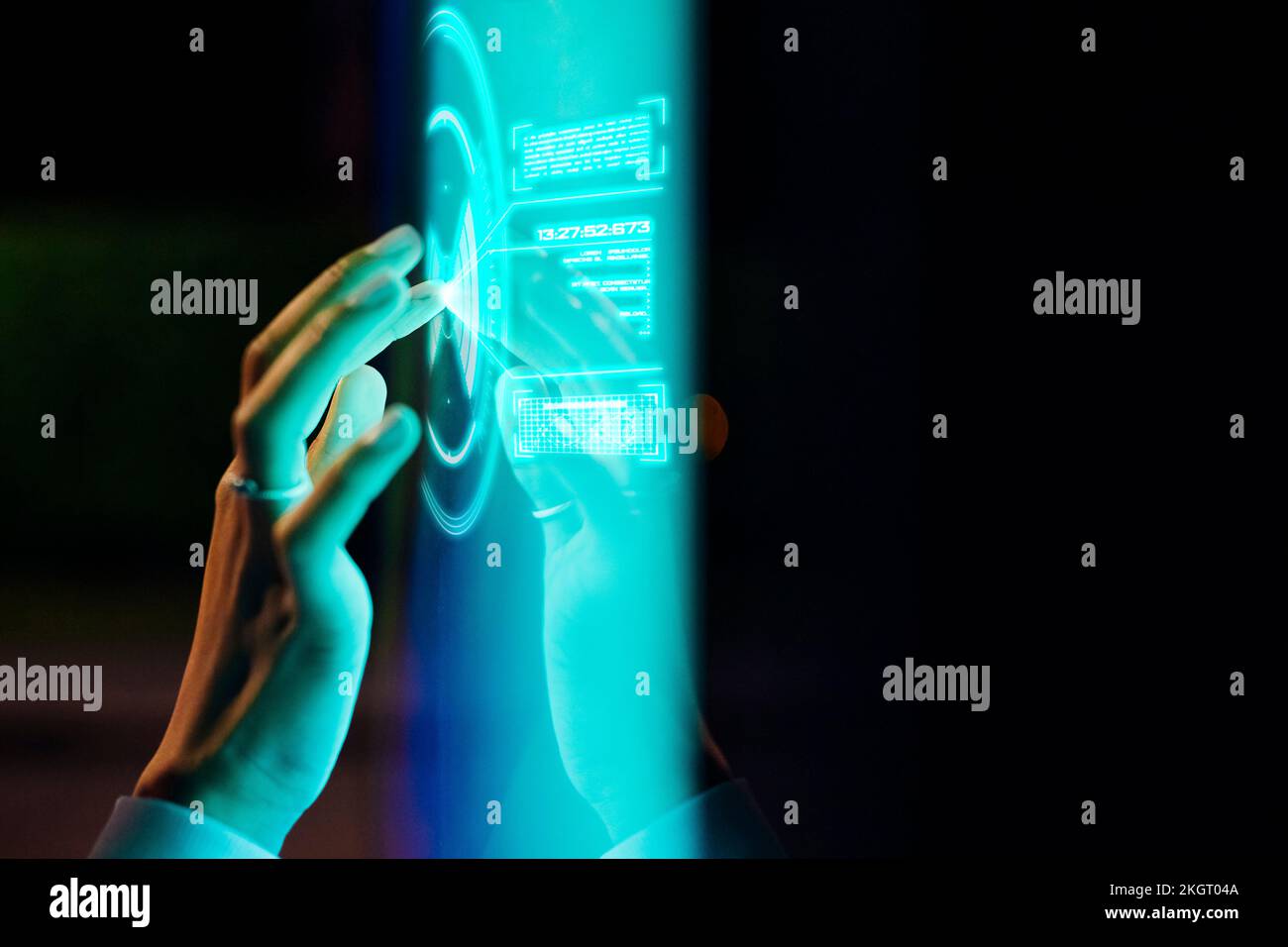 Hand of woman touching screen Stock Photo - Alamy