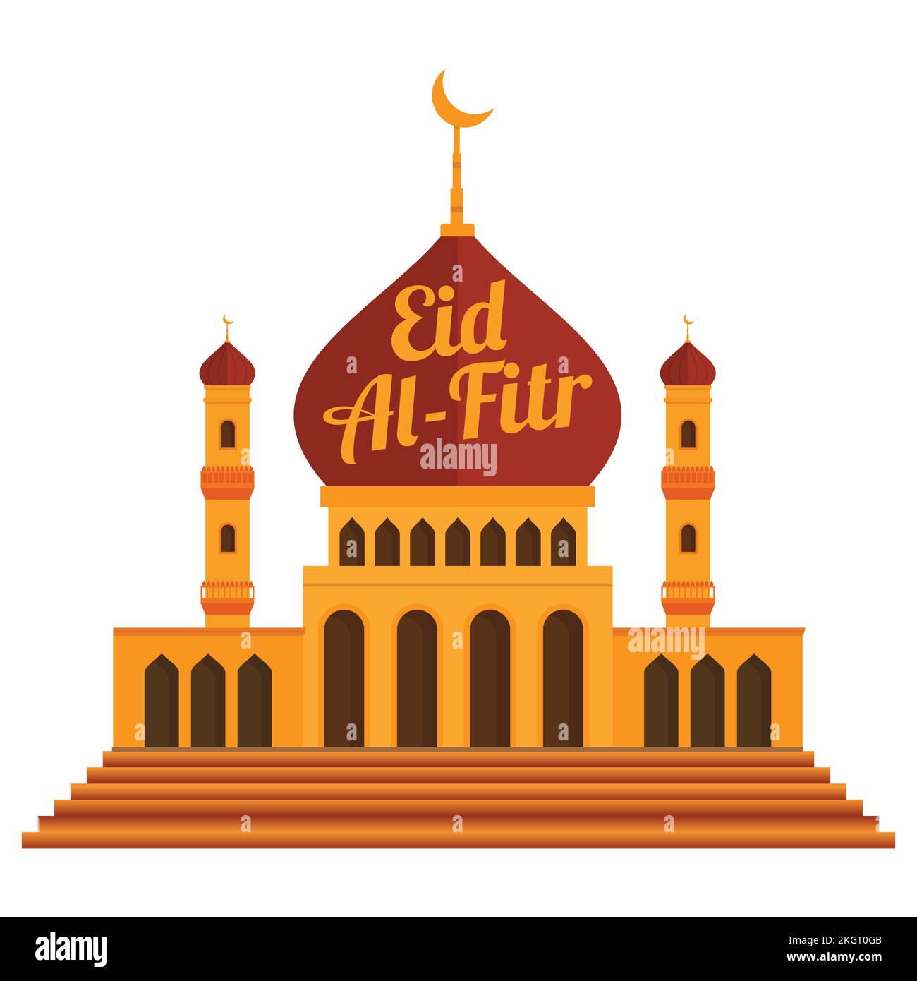 Happy Eid Al-Fitr golden text effect with multicolor mosque vector ...