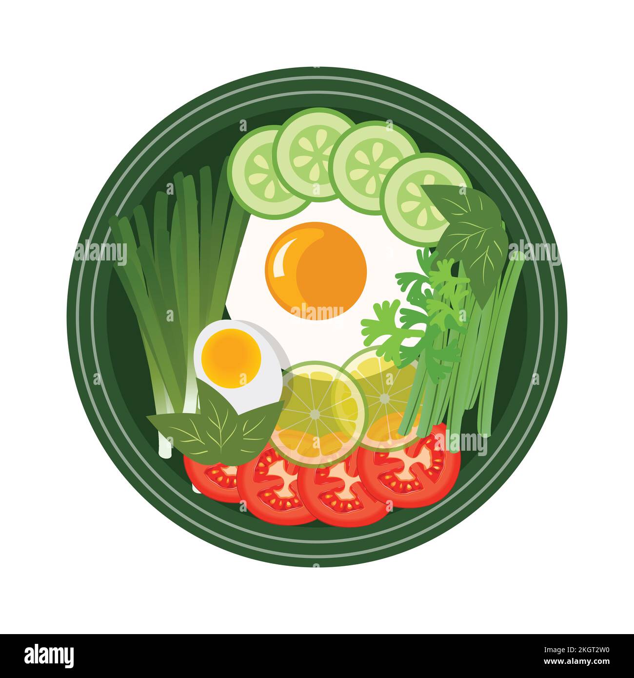 Vegetable vector design with poached egg, vegetable salad with boiled ...