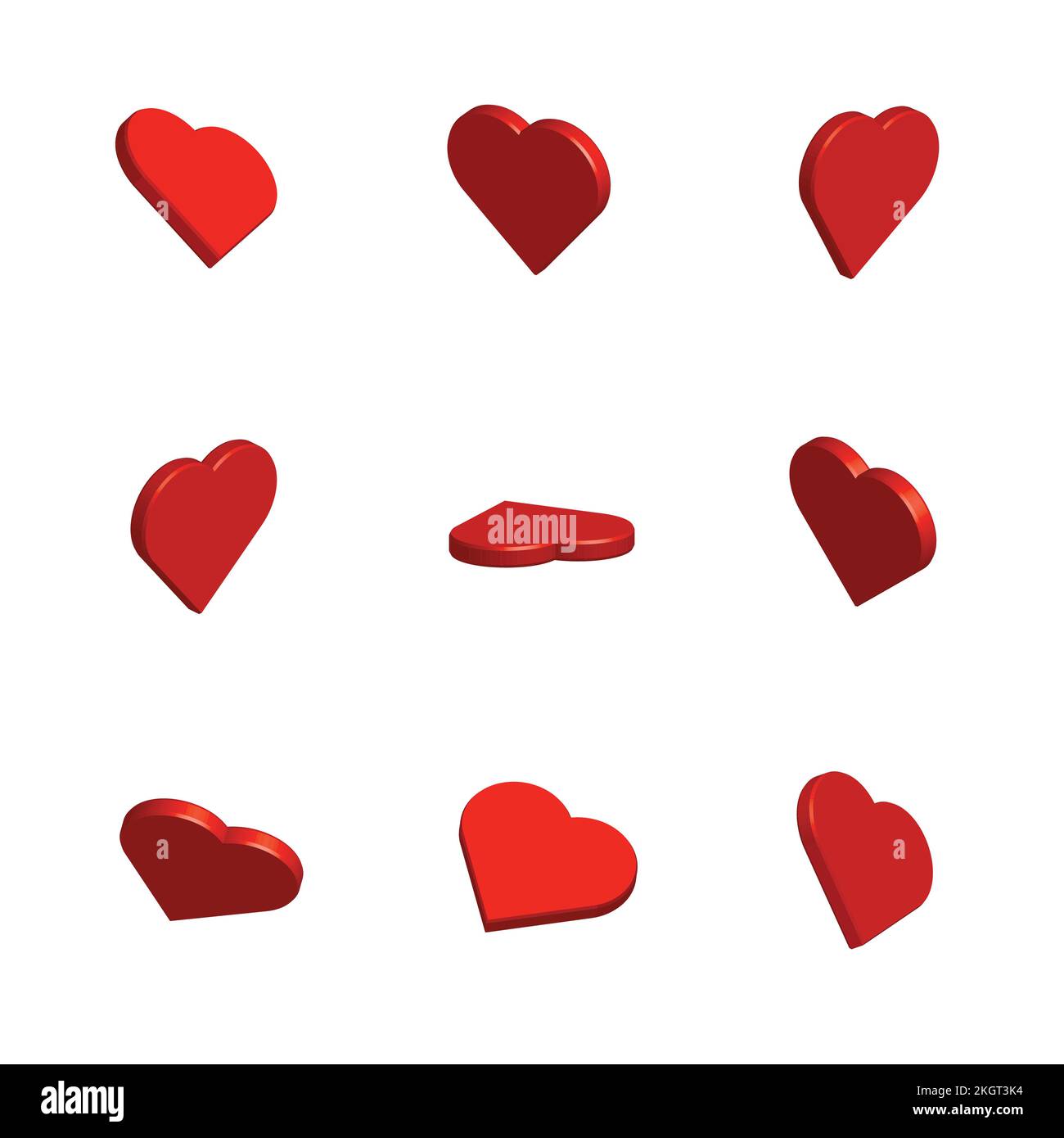 3D red color heart shape design collection vector illustration on a ...