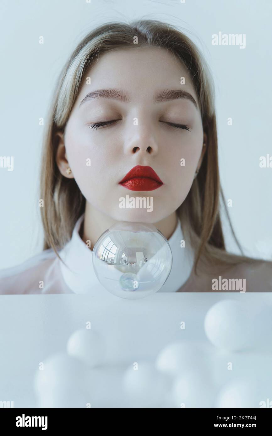 White female eyes closed glass hi-res stock photography and images - Alamy