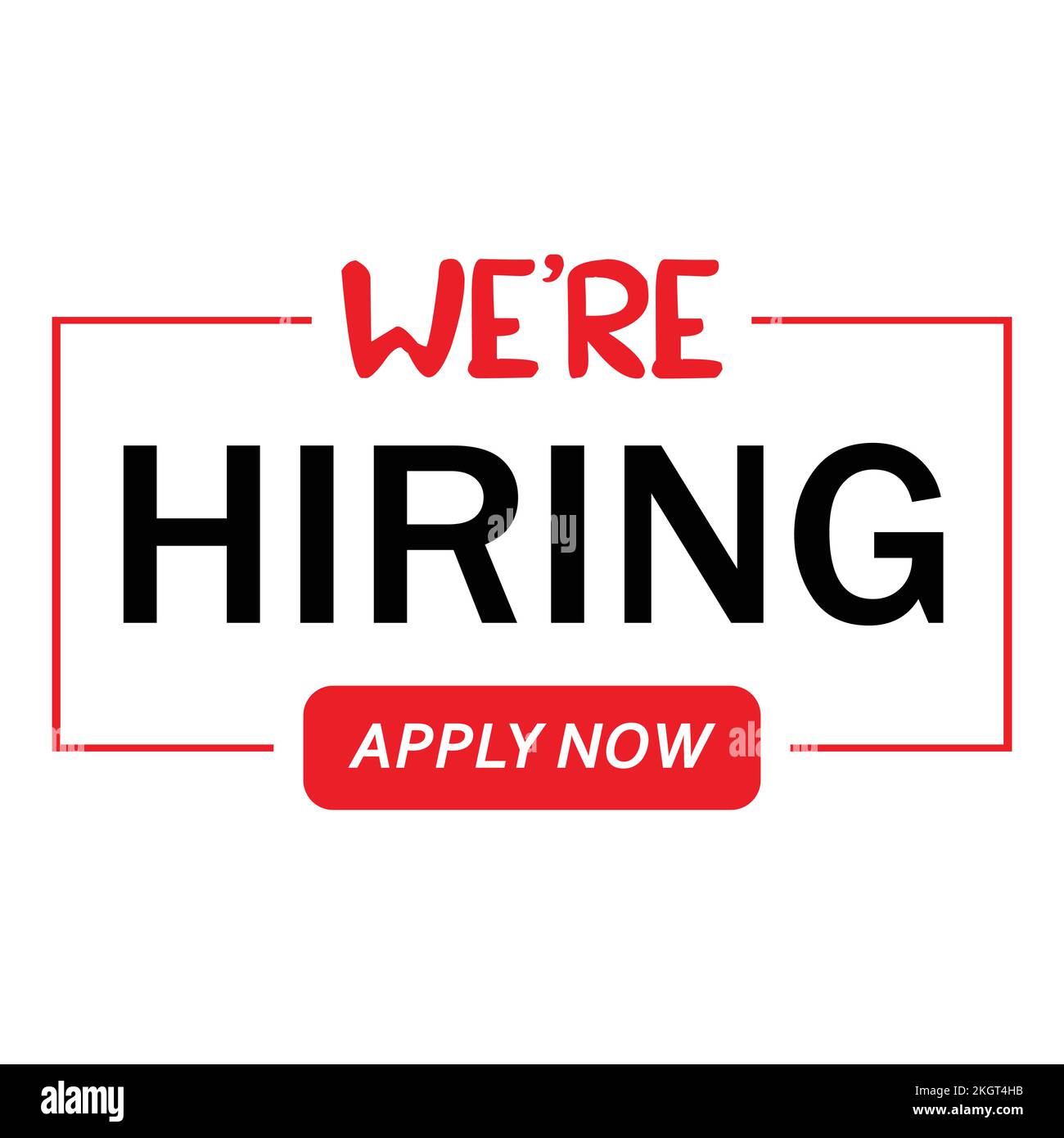 We are Hiring design with red and black text effect on white background ...