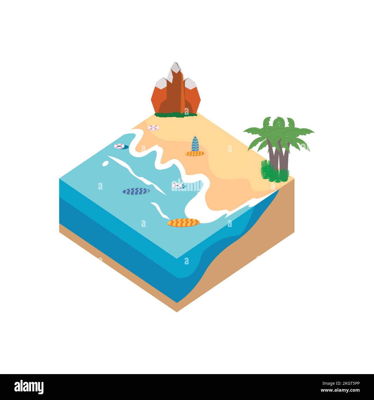 2.5D Sandy beach landscape concept vector illustration. Sandy beach ...