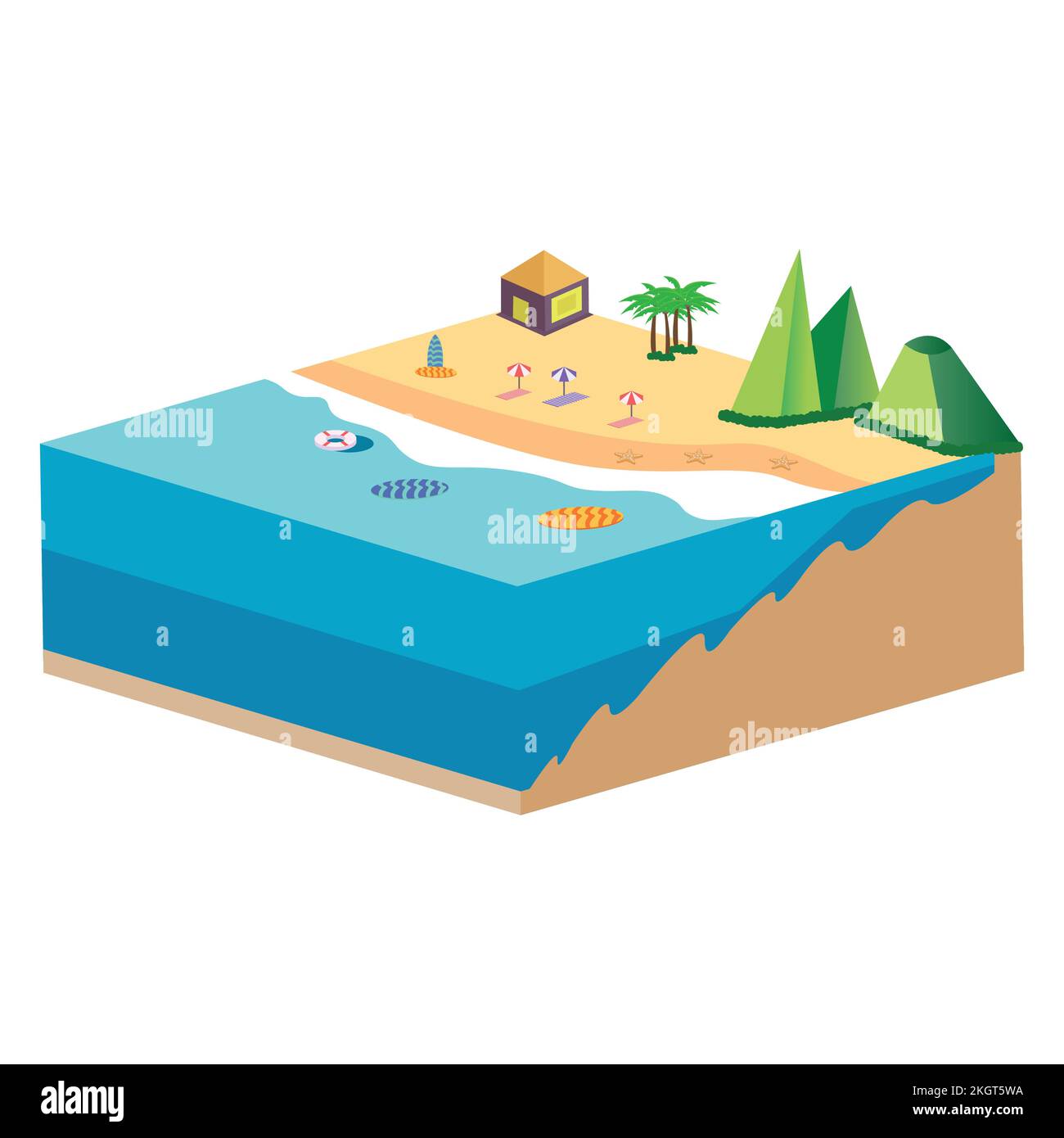 3D Sandy beach landscape concept vector illustration. Sandy beach ...