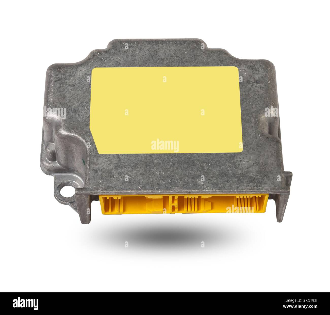 Metallic car engine control unit with plastic elements soaring on a ...