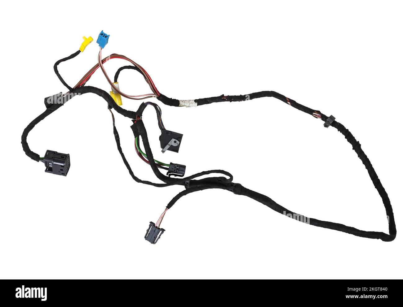 A cable of matted wires of different colors with connectors in the ...