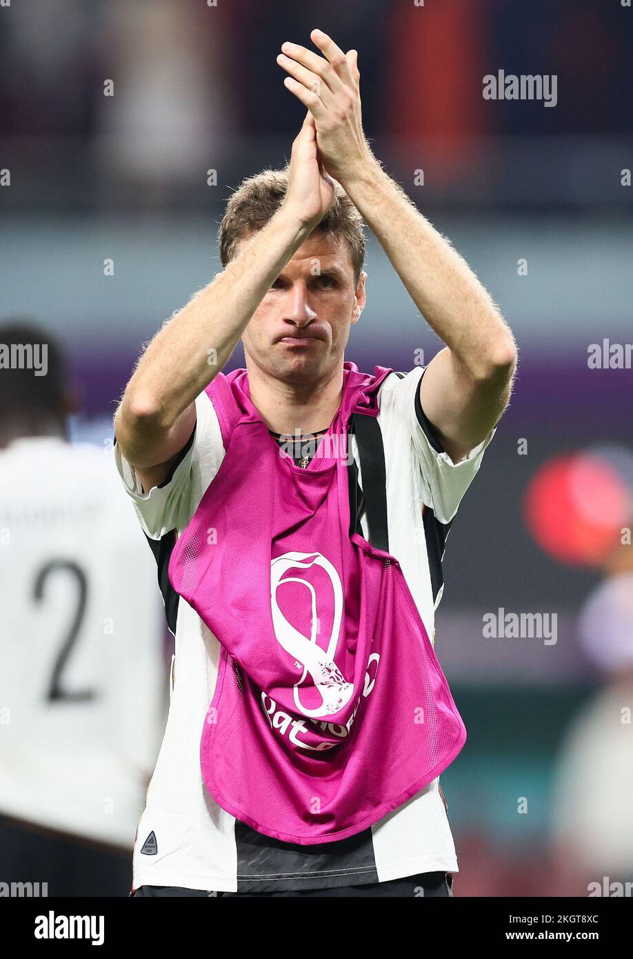 Doha, Qatar. 23rd Nov, 2022. Thomas Mueller of Germany greets the ...