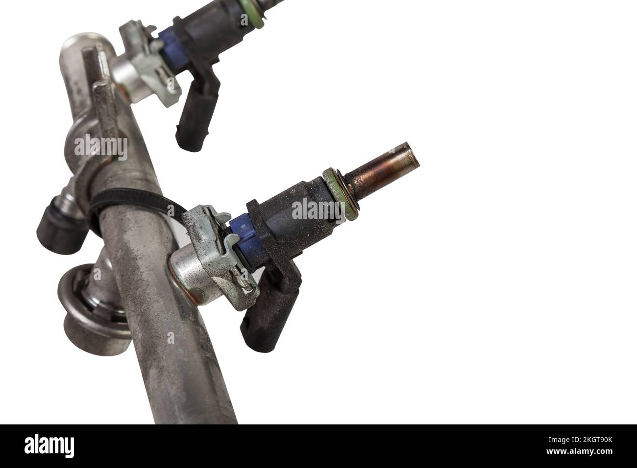 Close-up on a car fuel injector for supplying gasoline to cylinder ...