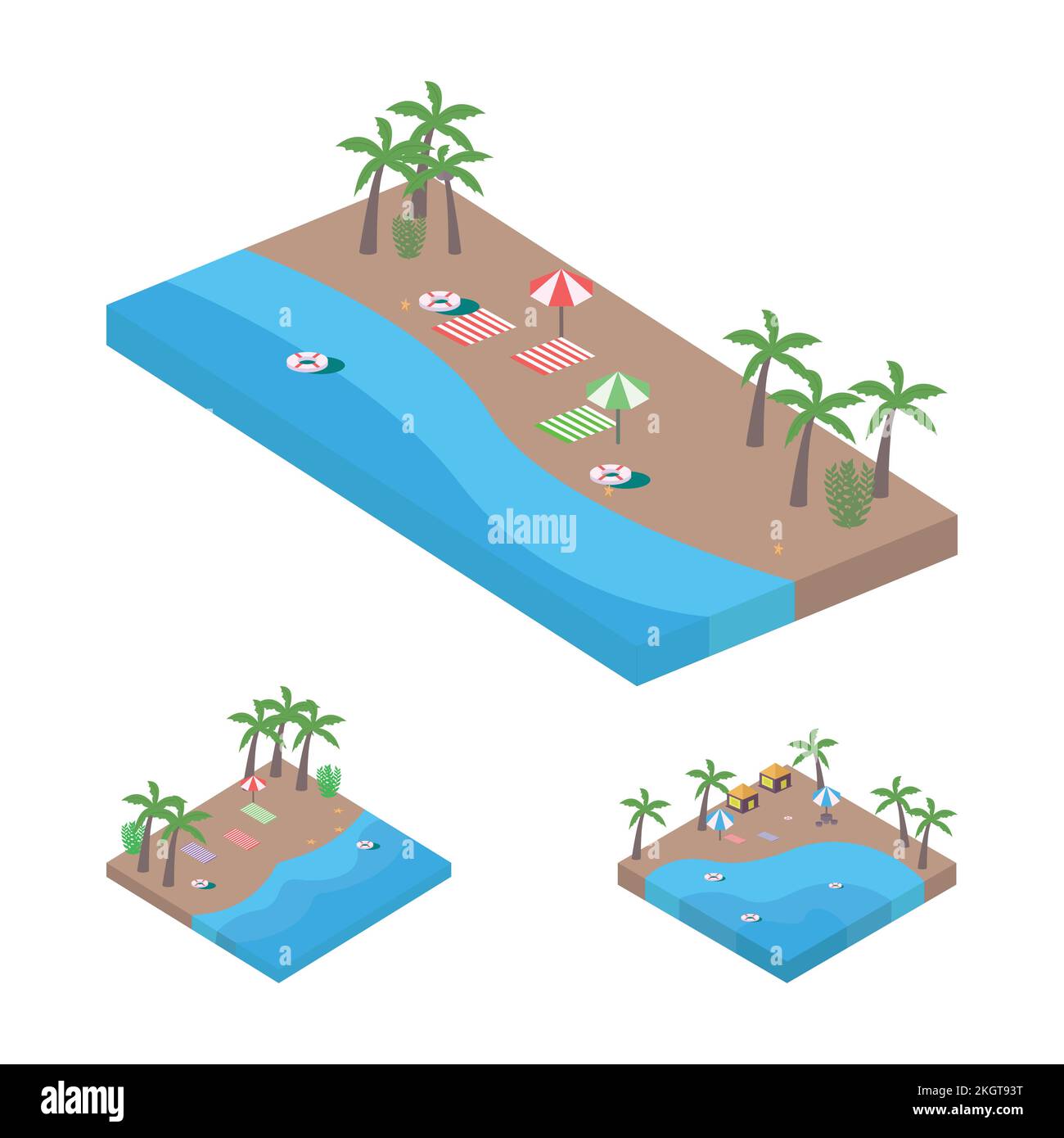 2.5D Sandy beach landscape vector illustration. Sandy beach collection ...