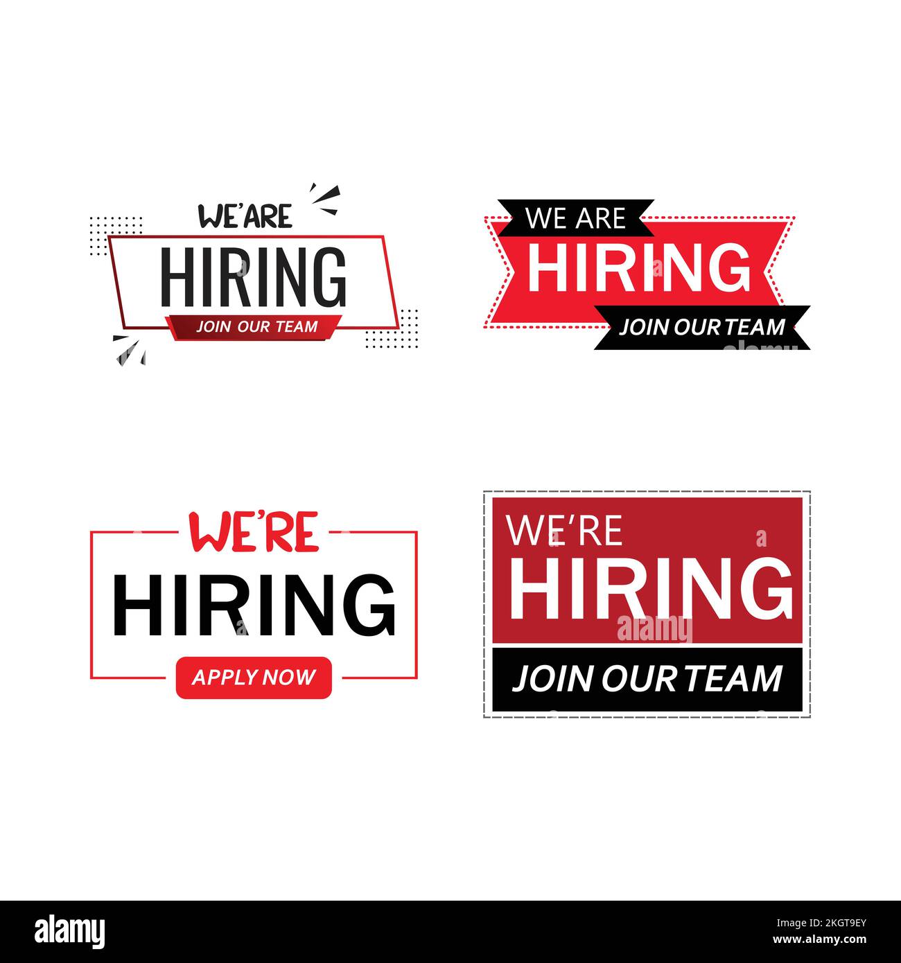 Job vacancy concept with we are hiring text design. Red and black color ...