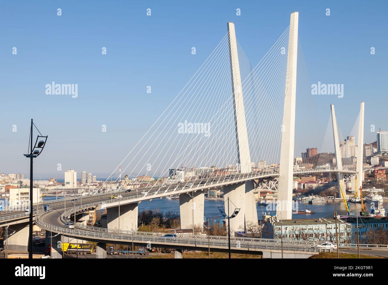 Vladivostok, Russia - 11.03.2022: View of Golden Bridge over Golden ...