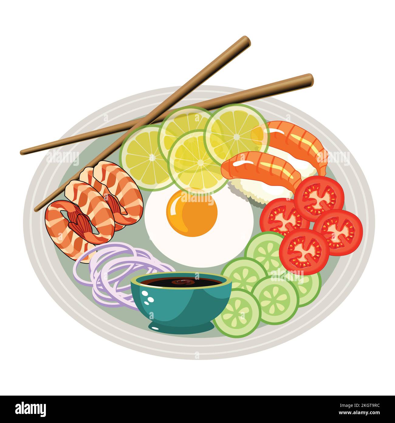 Asian food vector illustration with salad. Asian food concept with soy ...