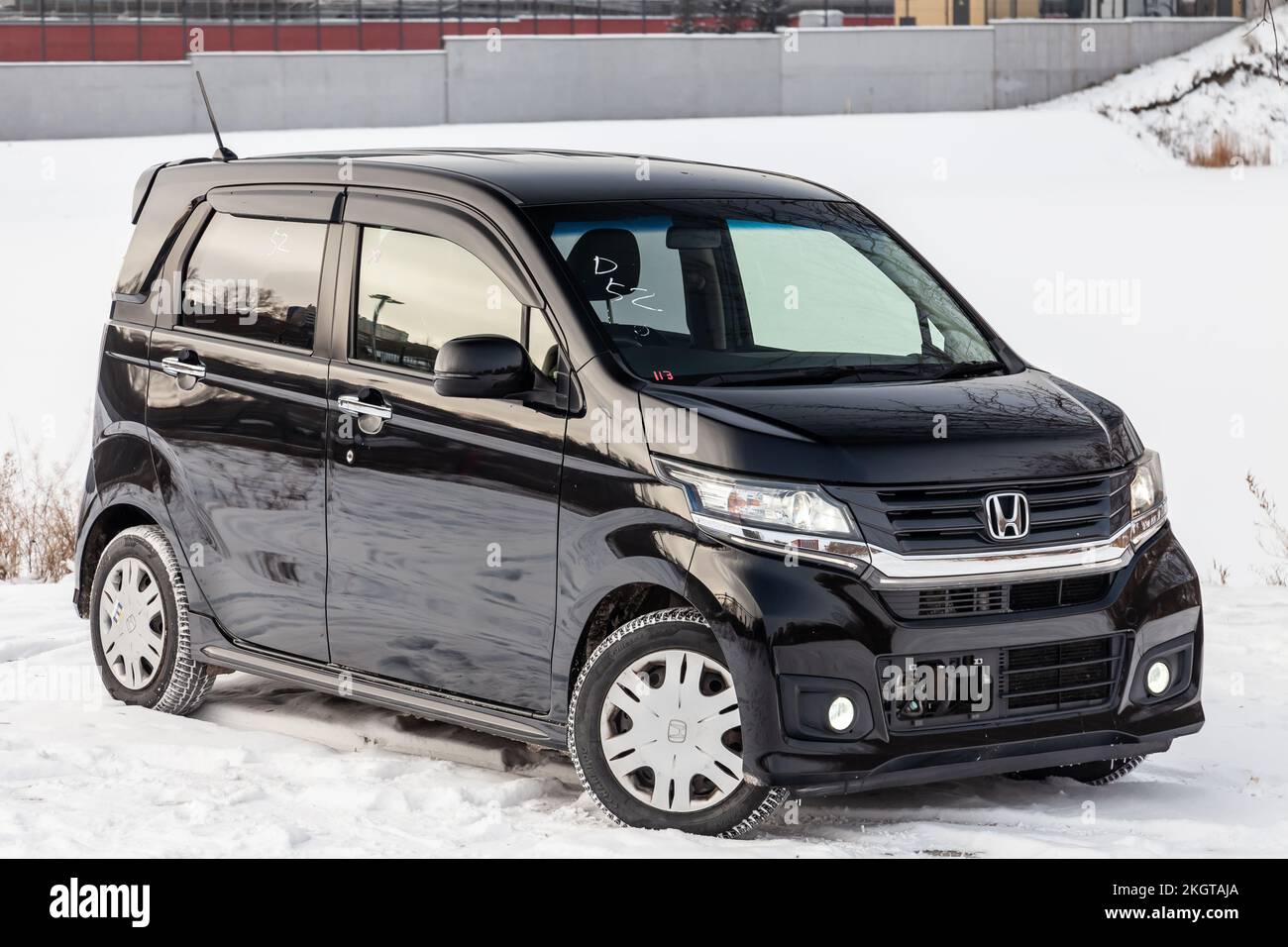 Novosibirsk, Russia - 11.20.2022: Front view of black Honda N-Wgn ...