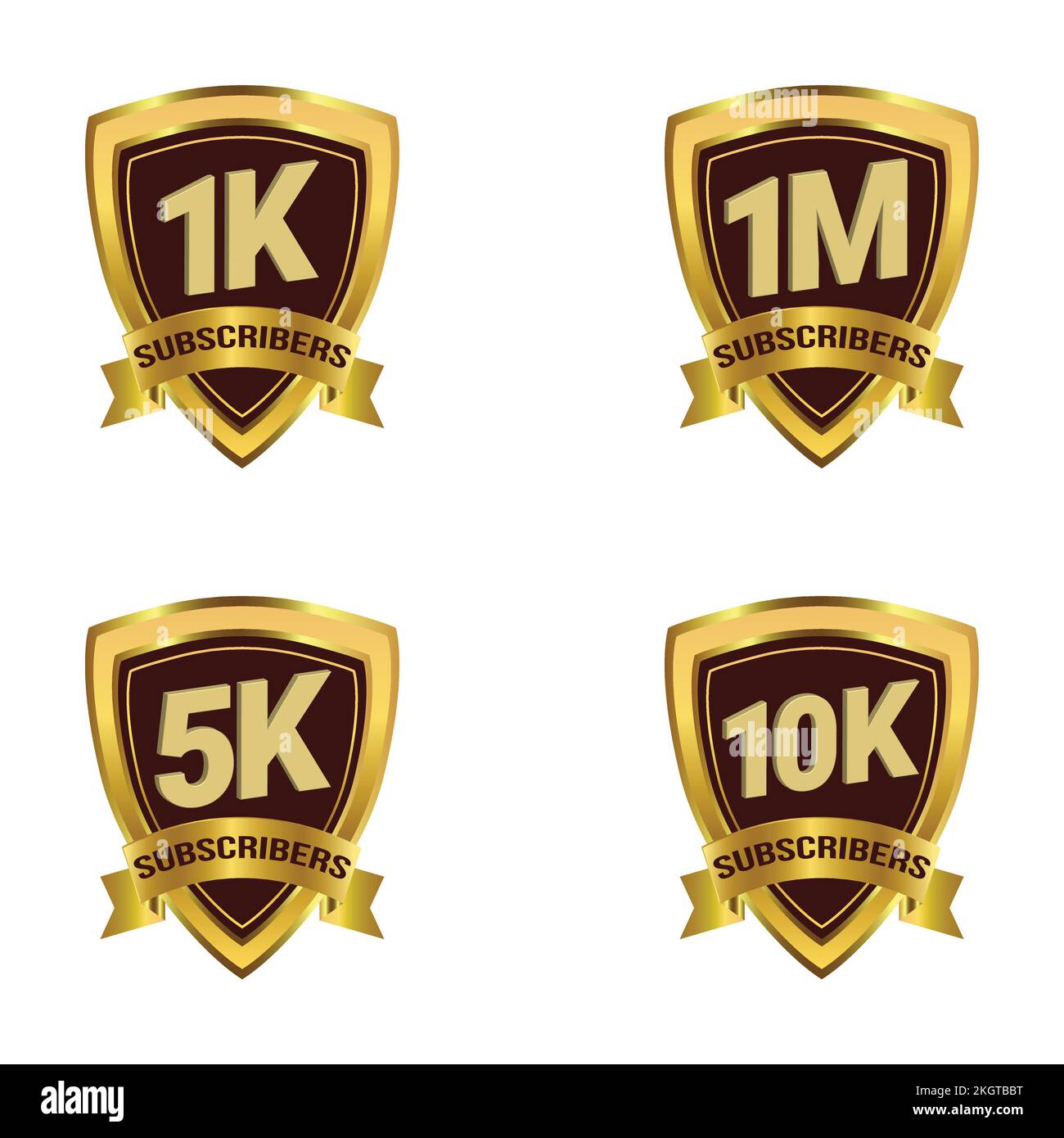 Subscriber badge collection with golden ribbon. Badges for social media ...