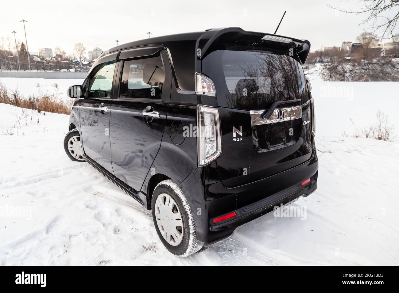 Novosibirsk, Russia - 11.20.2022: Rear view of black Honda N-Wgn Custom ...