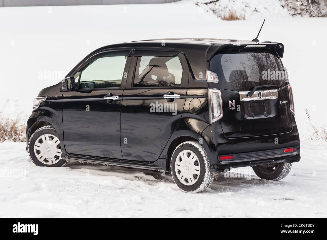 Novosibirsk, Russia - 11.20.2022: Front view of black Honda N-Wgn ...