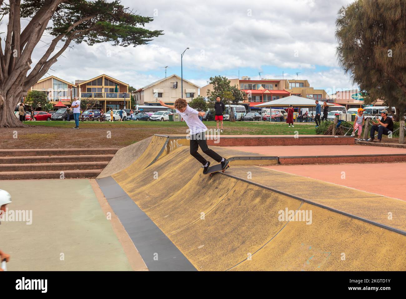 Apollo Bay Skatepark, a concrete street focused park with several basic ...