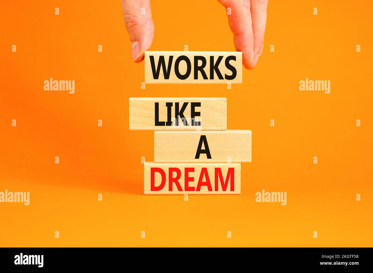 Works like a dream symbol. Concept words Works like a dream on wooden ...