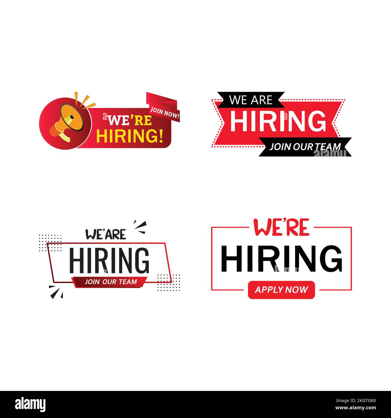 Job vacancy concept with we are hiring text design. Red and white color ...