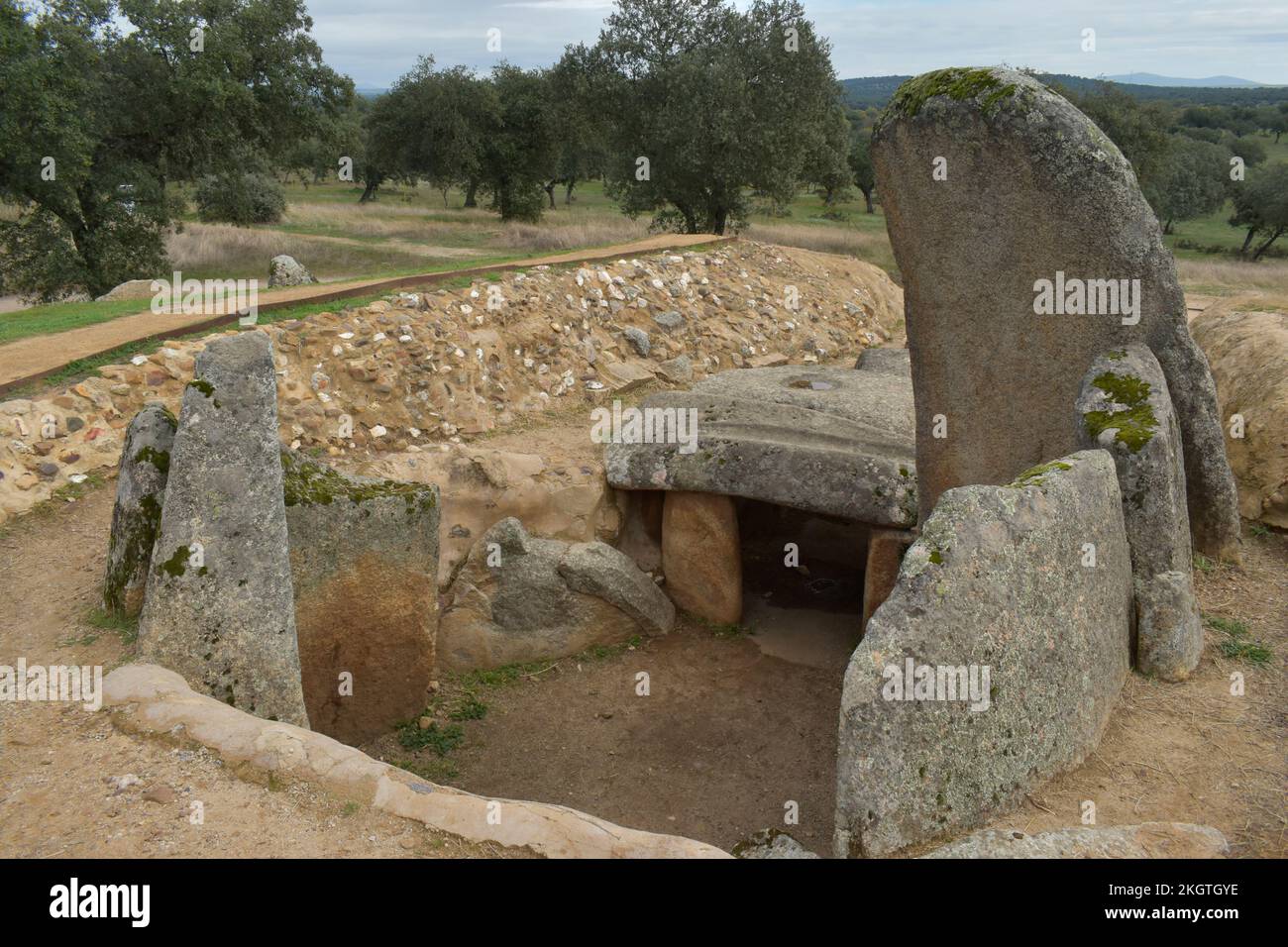 Perspective view of the Dolmen de Lacara, a megalithic complex in ...