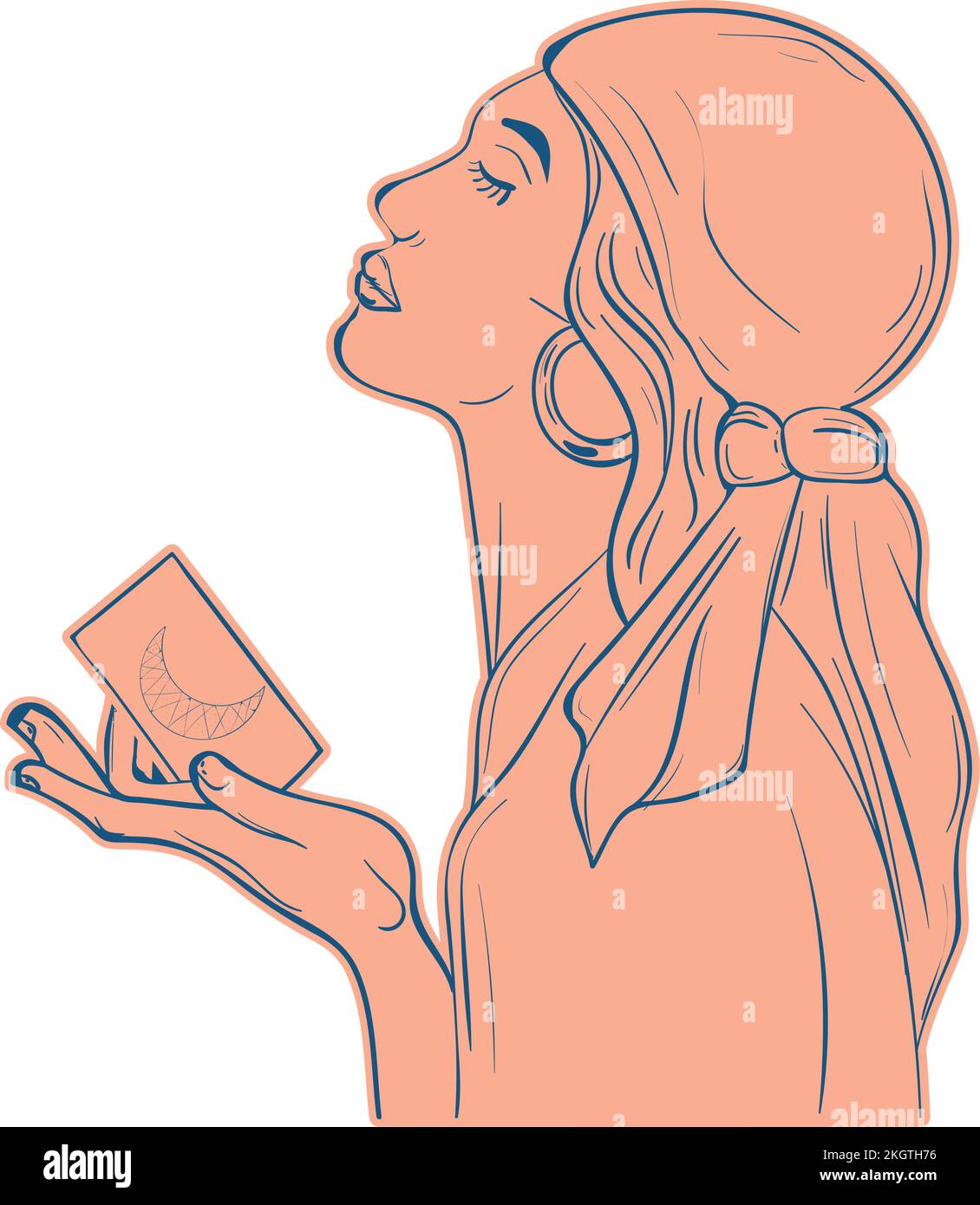 Isolated woman fortune teller with tarot card esoterism sketch icon ...
