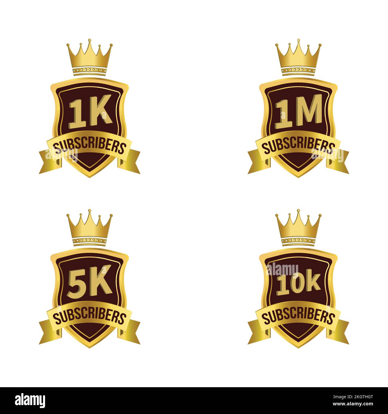 Subscriber badge with king crown collection and golden ribbon. Badges ...