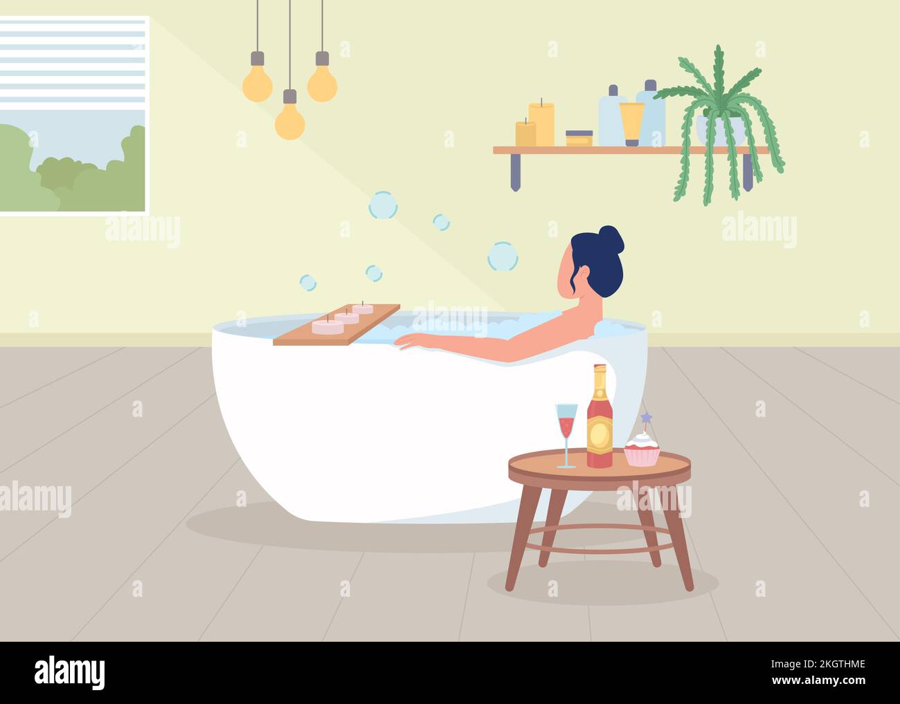 Woman taking bath flat color vector illustration Stock Vector Image ...