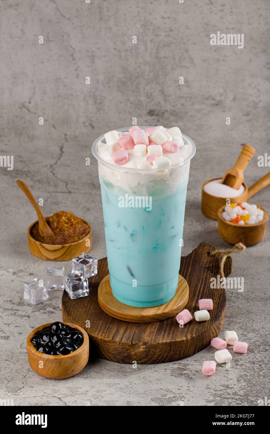 Boba or tapioca pearls is taiwan bubble milk tea in plastic cup with ...