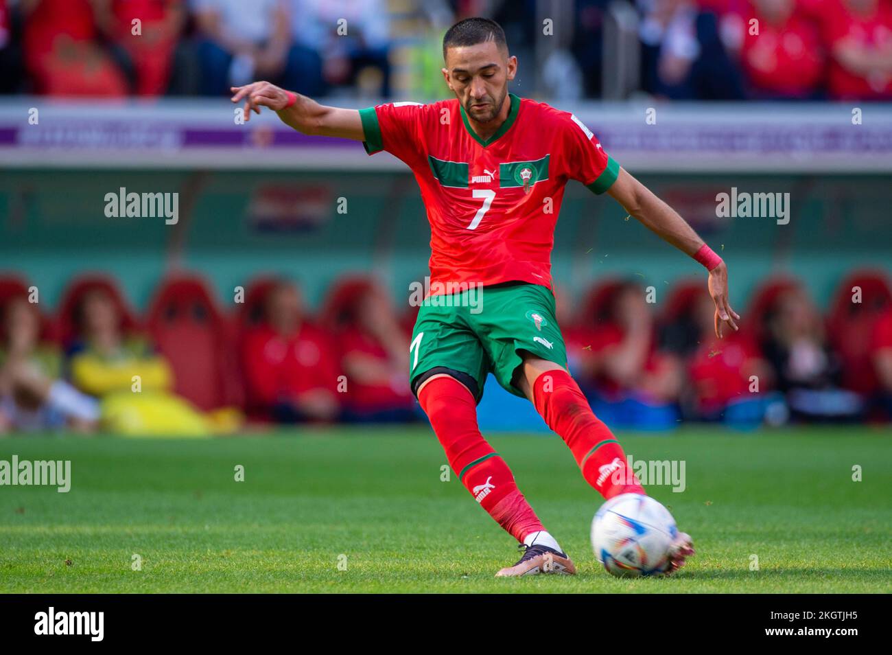 Al Khor, Qatar, November .22, 2022 Hakim Ziyech of Morocco during the ...