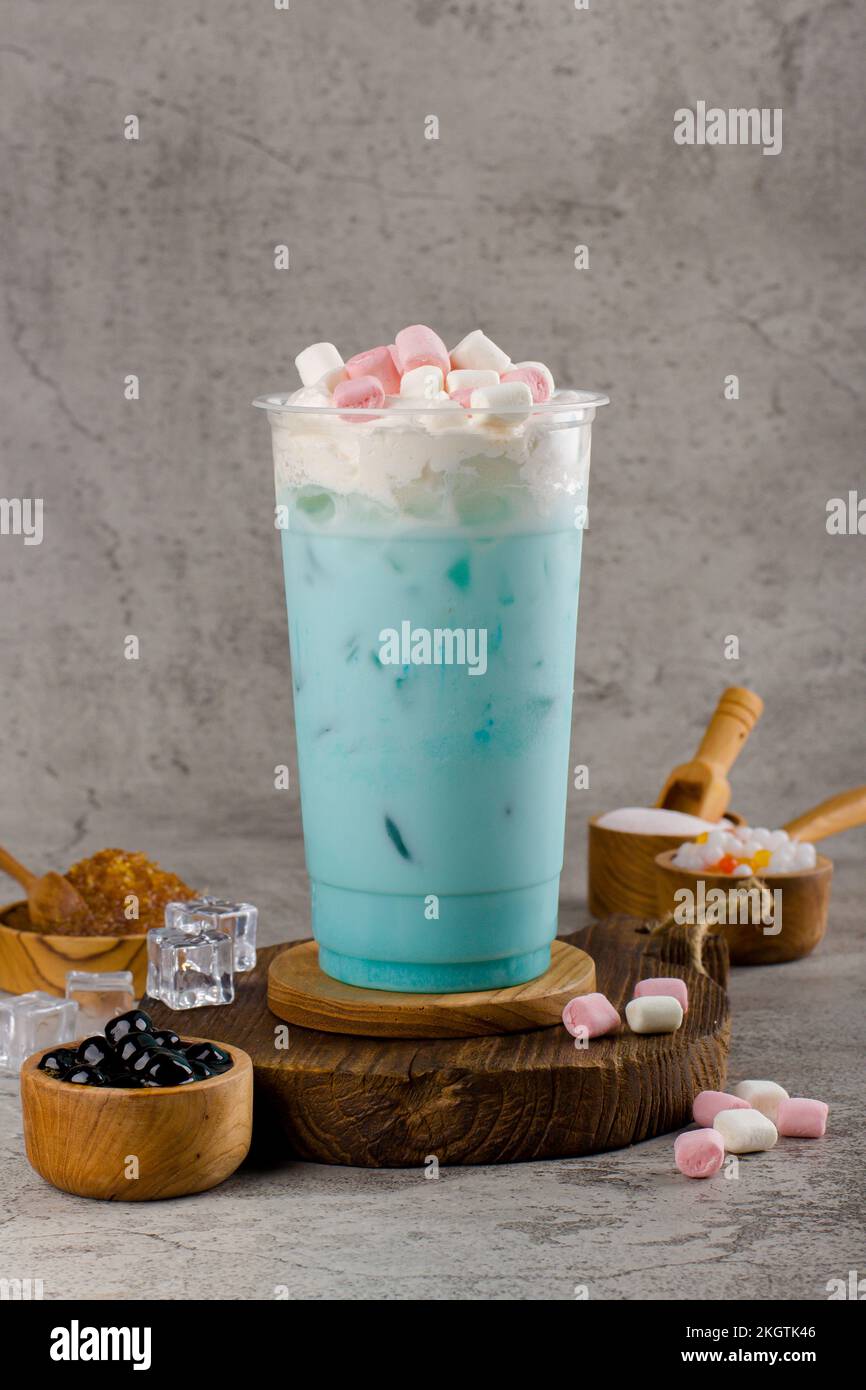 Boba or tapioca pearls is taiwan bubble milk tea in plastic cup with ...