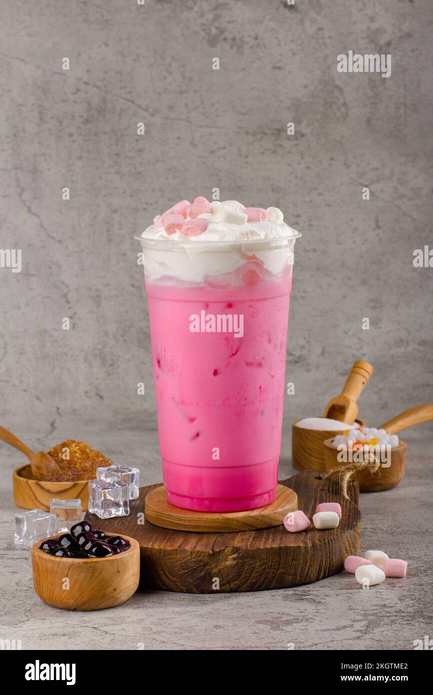 Boba or tapioca pearls is taiwan bubble milk tea in plastic cup with ...