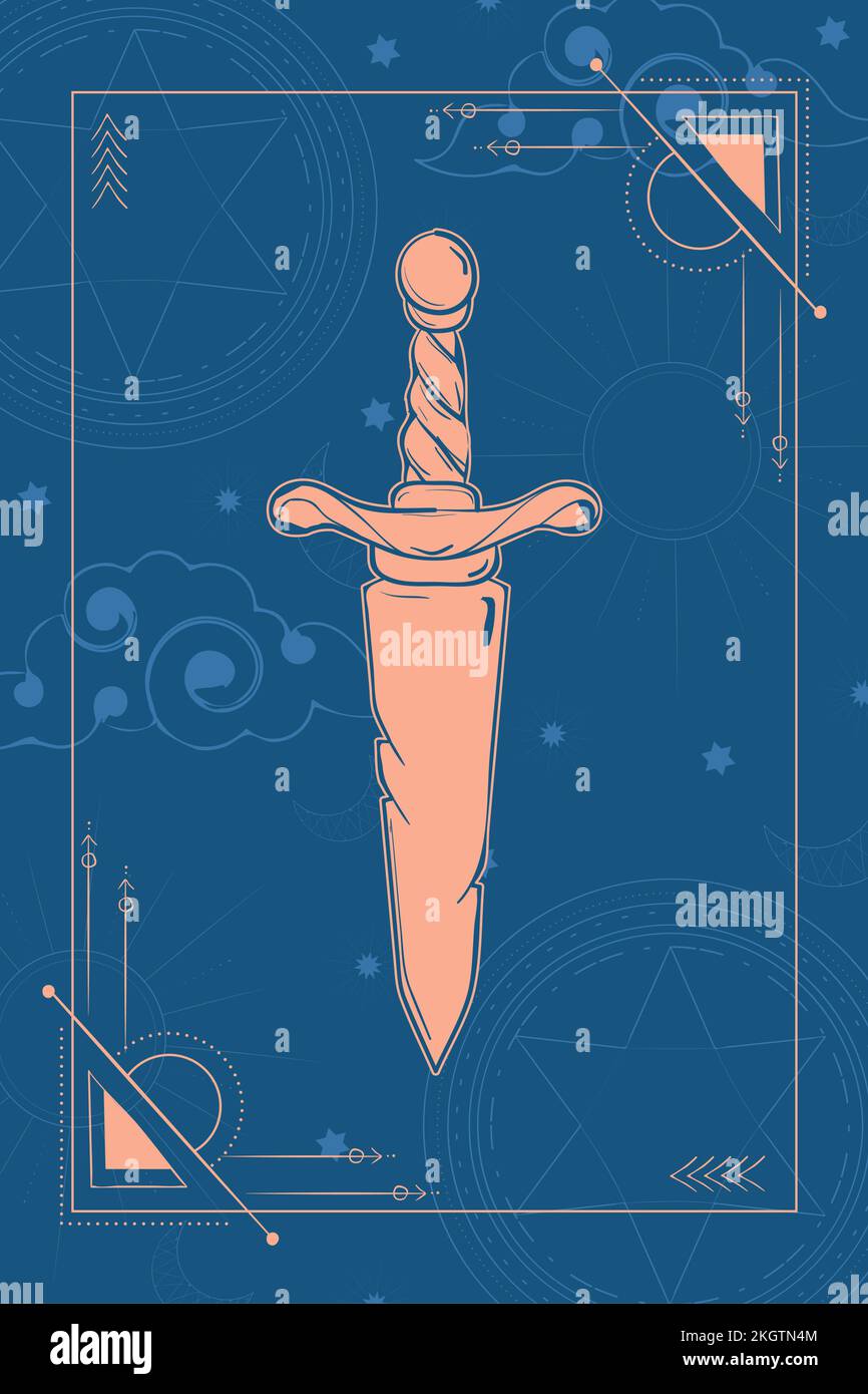 Tarot card with esoteric dagger sketch icon Vector Stock Vector Image ...