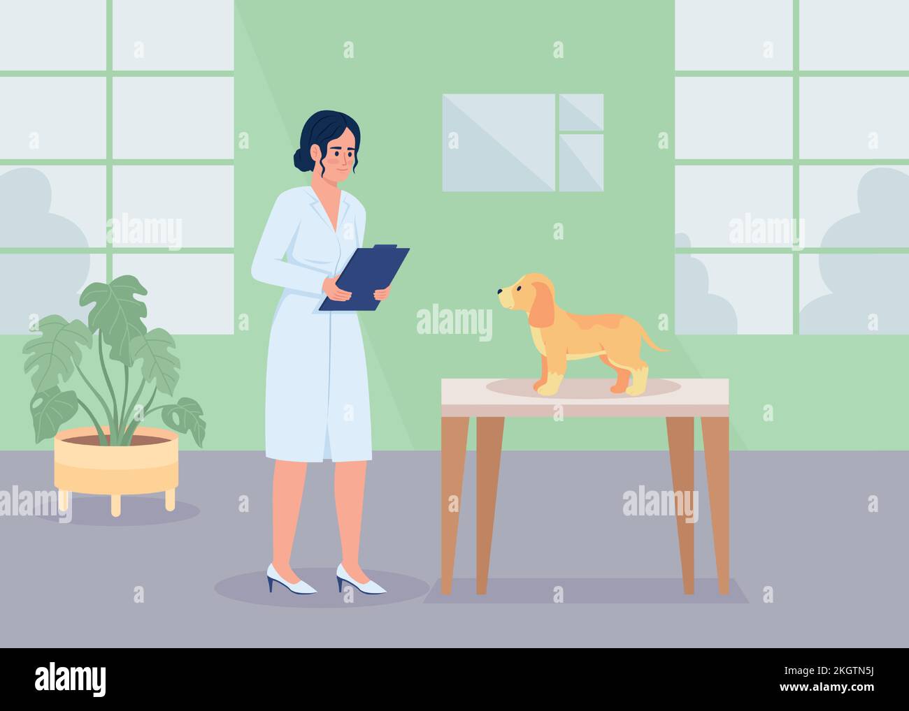 Veterinarian doc examining dog flat color vector illustration Stock ...