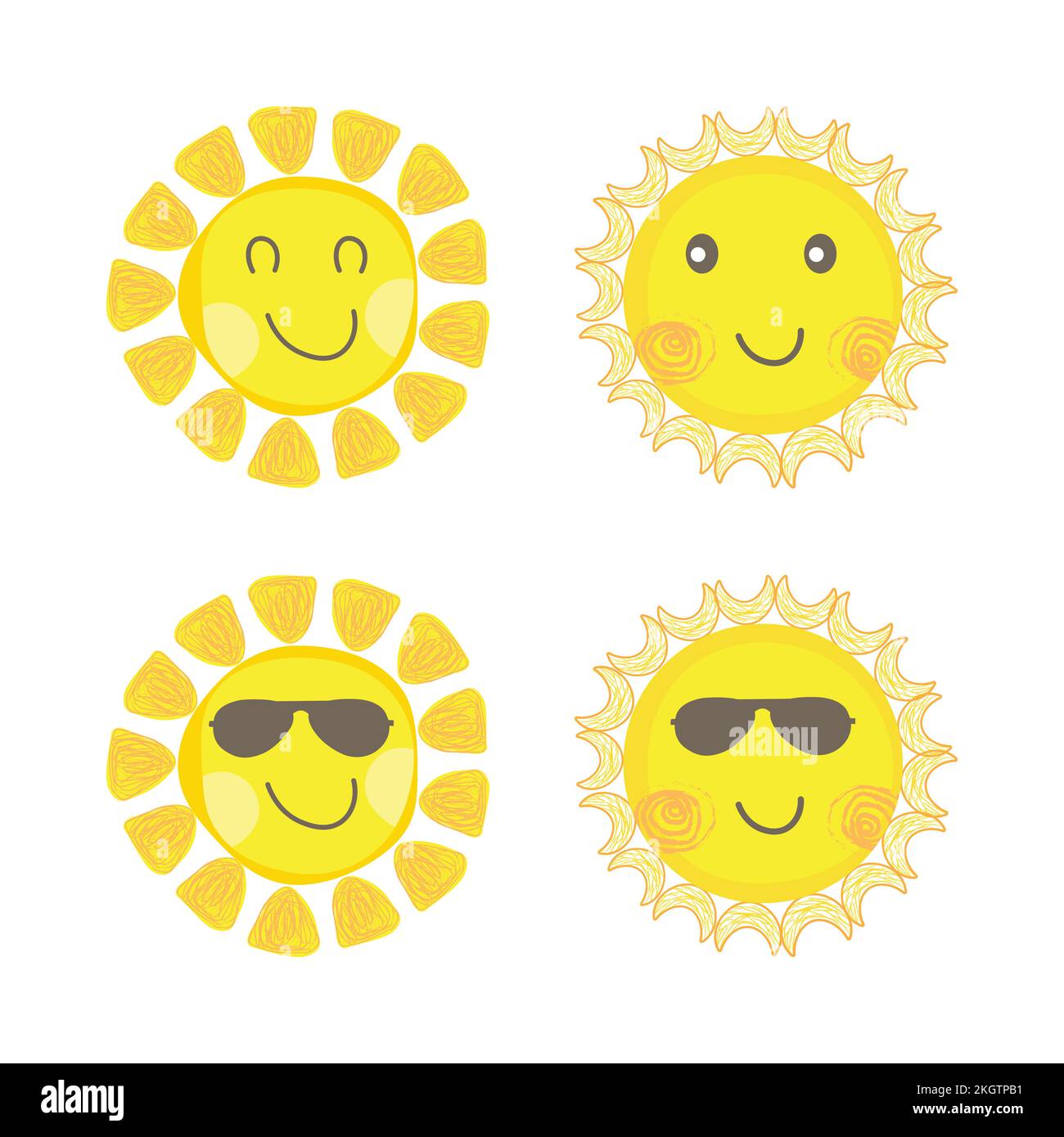Cute sun with smiling face and cool sunglasses. Sunray coming out from ...