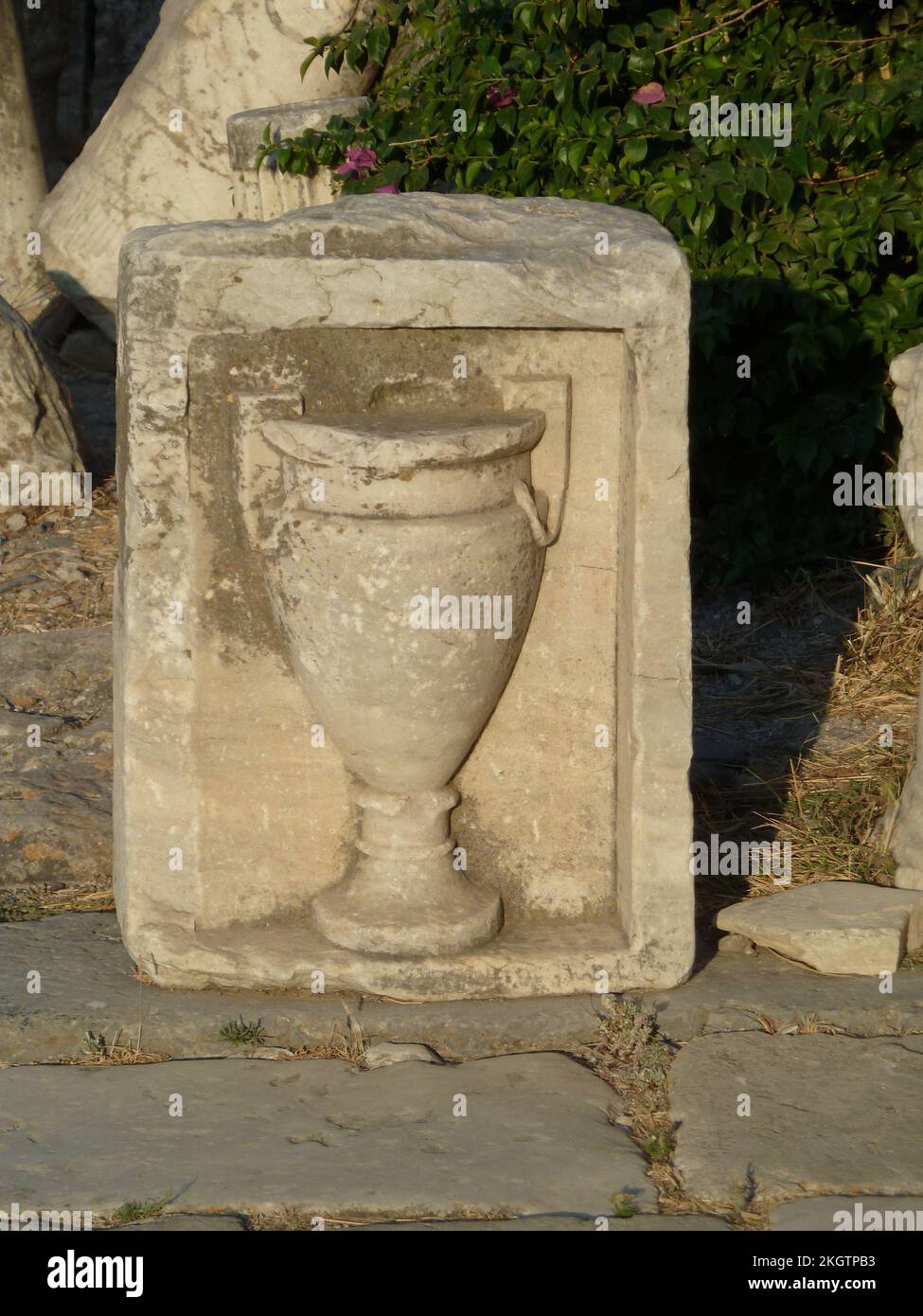 A vertical shot of ancient Greek artifacts on the Greek island of Kos ...