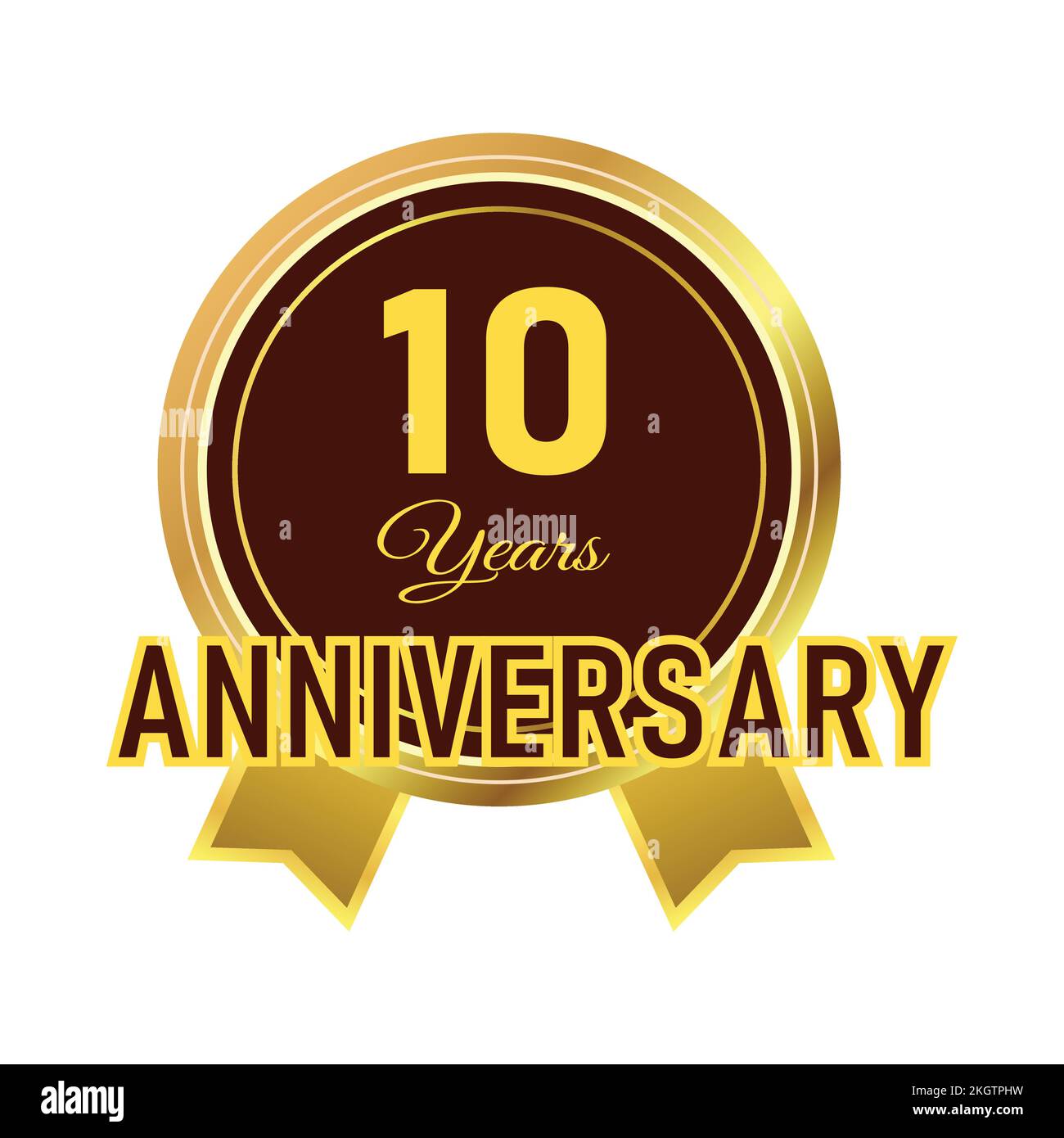 10-year Anniversary badge design with golden gradient color ...