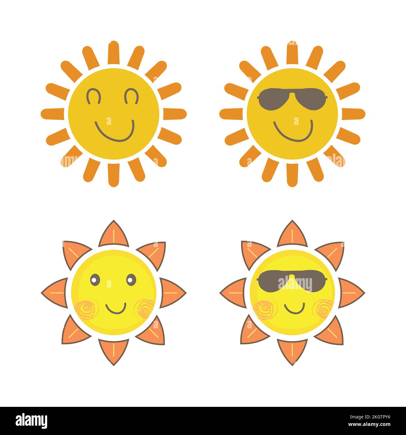 Sun sticker with a round shape and yellow color. Cute sun with smiling ...