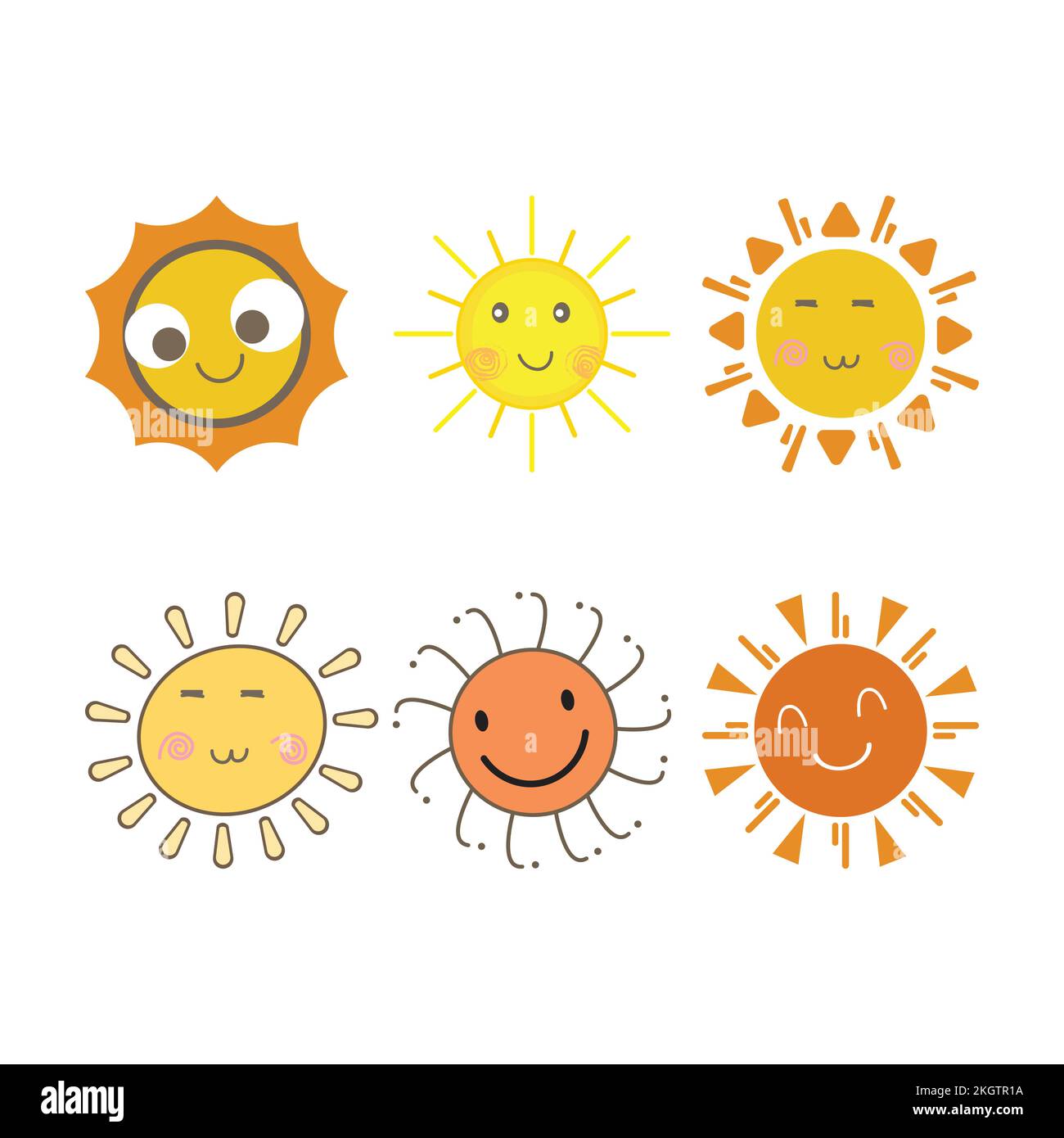 Sun sticker with a round shape and yellow and red color. Cute sun with ...