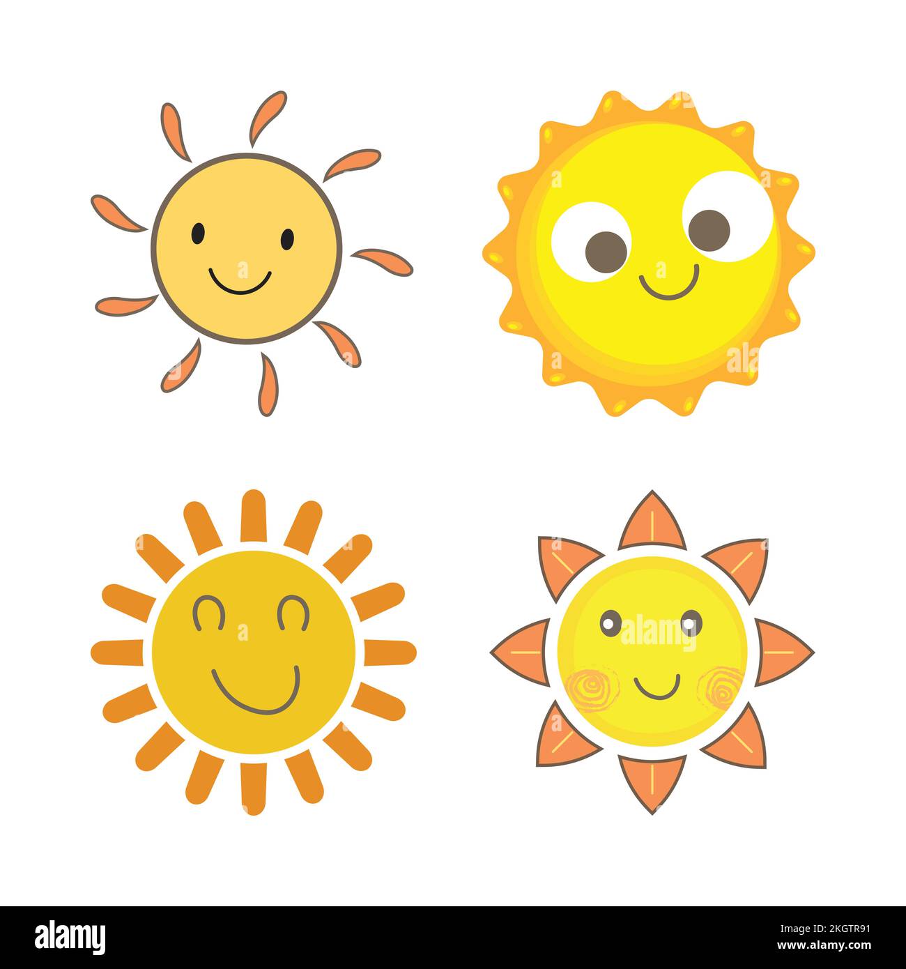 Sun sticker with a round shape and yellow, orange color. Cute sun with ...