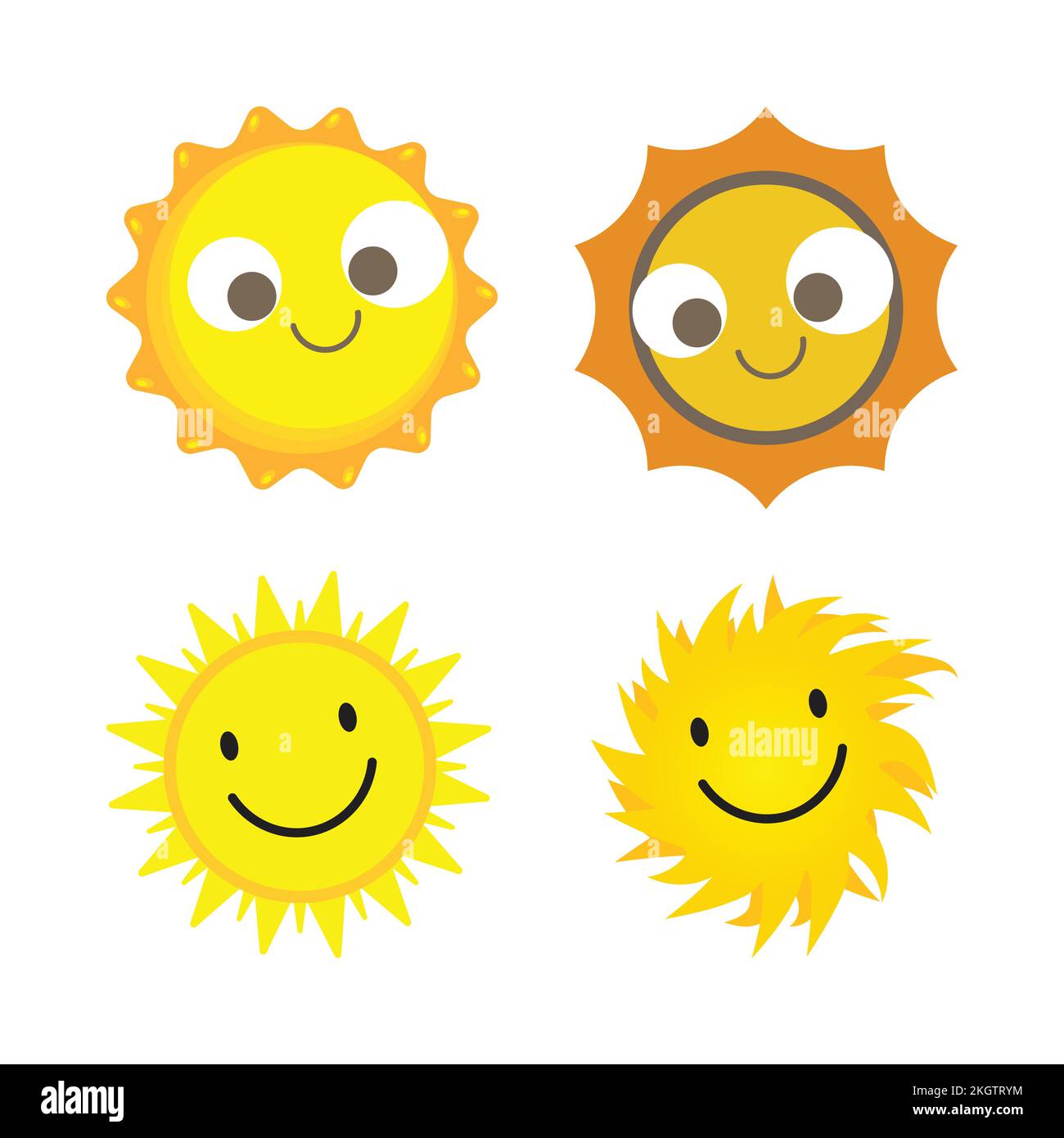 Sun sticker with a round shape and yellow color. Cute sun with smiling ...