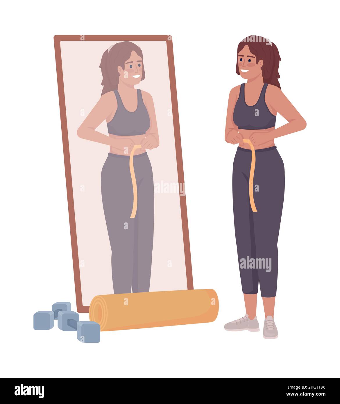 Woman measuring waist and mirror Stock Vector Images - Alamy Woman measuring waist and mirror Stock Vector Images - Alamy