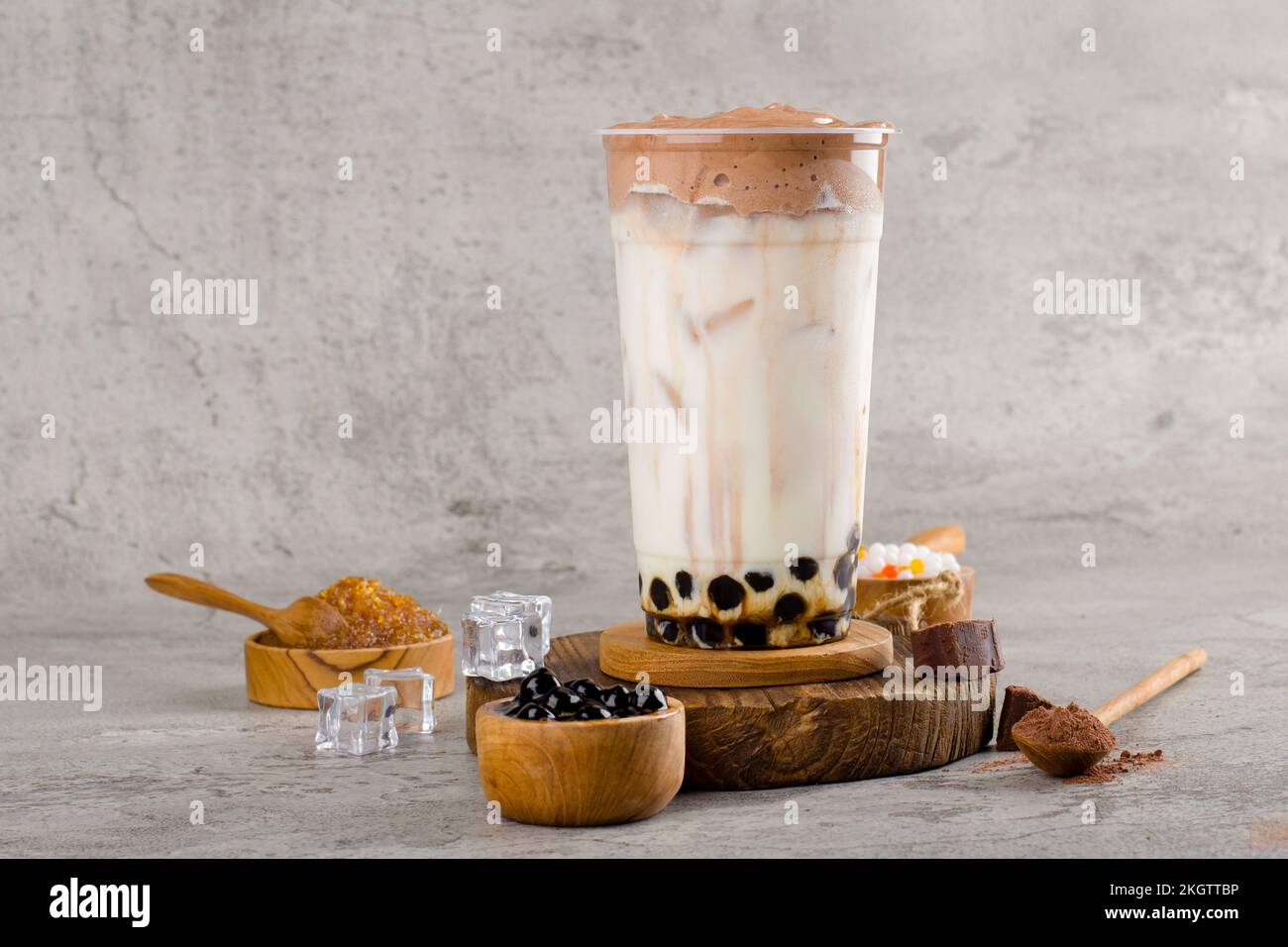 Boba or tapioca pearls is taiwan bubble milk tea in plastic cup with ...