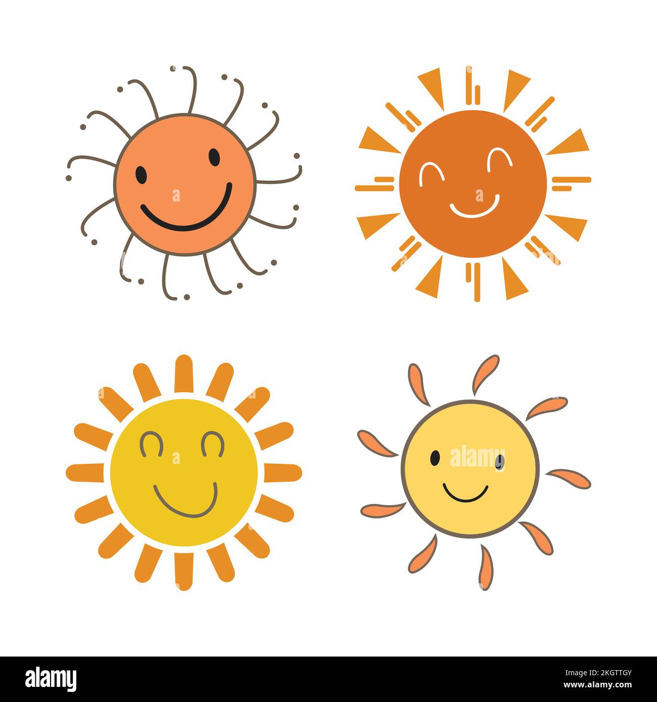 Sun sticker with a round shape and red, orange color. Cute sun with ...