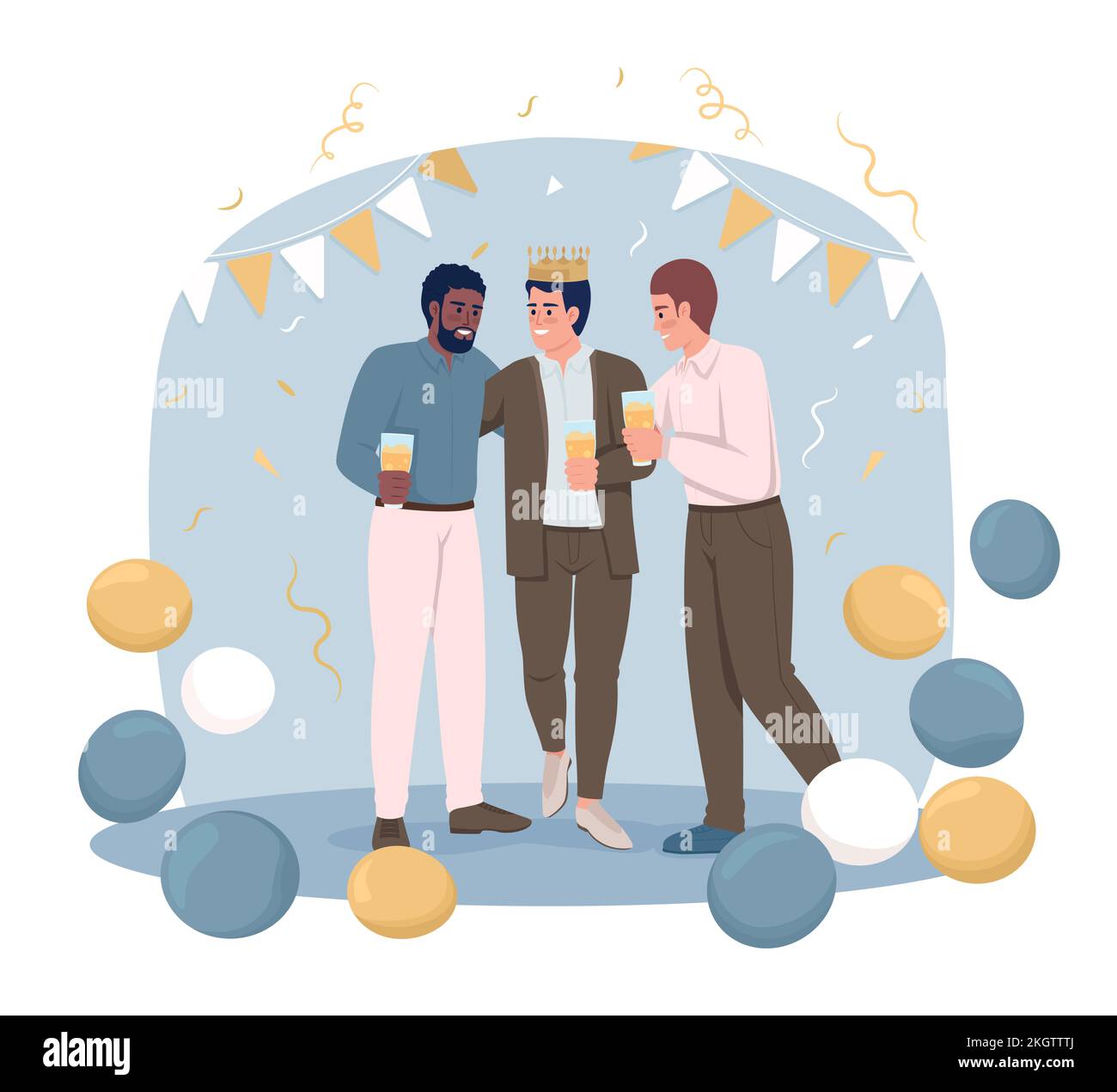 Male friends at bachelor party 2D vector isolated illustration Stock ...