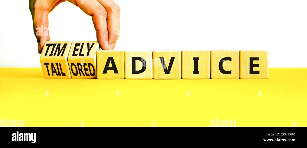 Timely or tailored advice symbol. Concept words Timely advice and ...