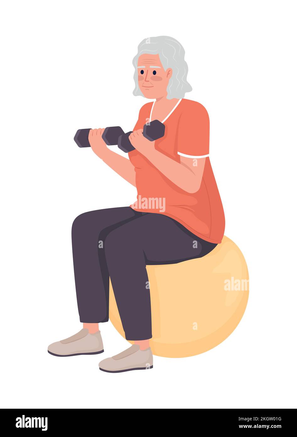 Elderly woman exercising semi flat color vector character Stock Vector ...