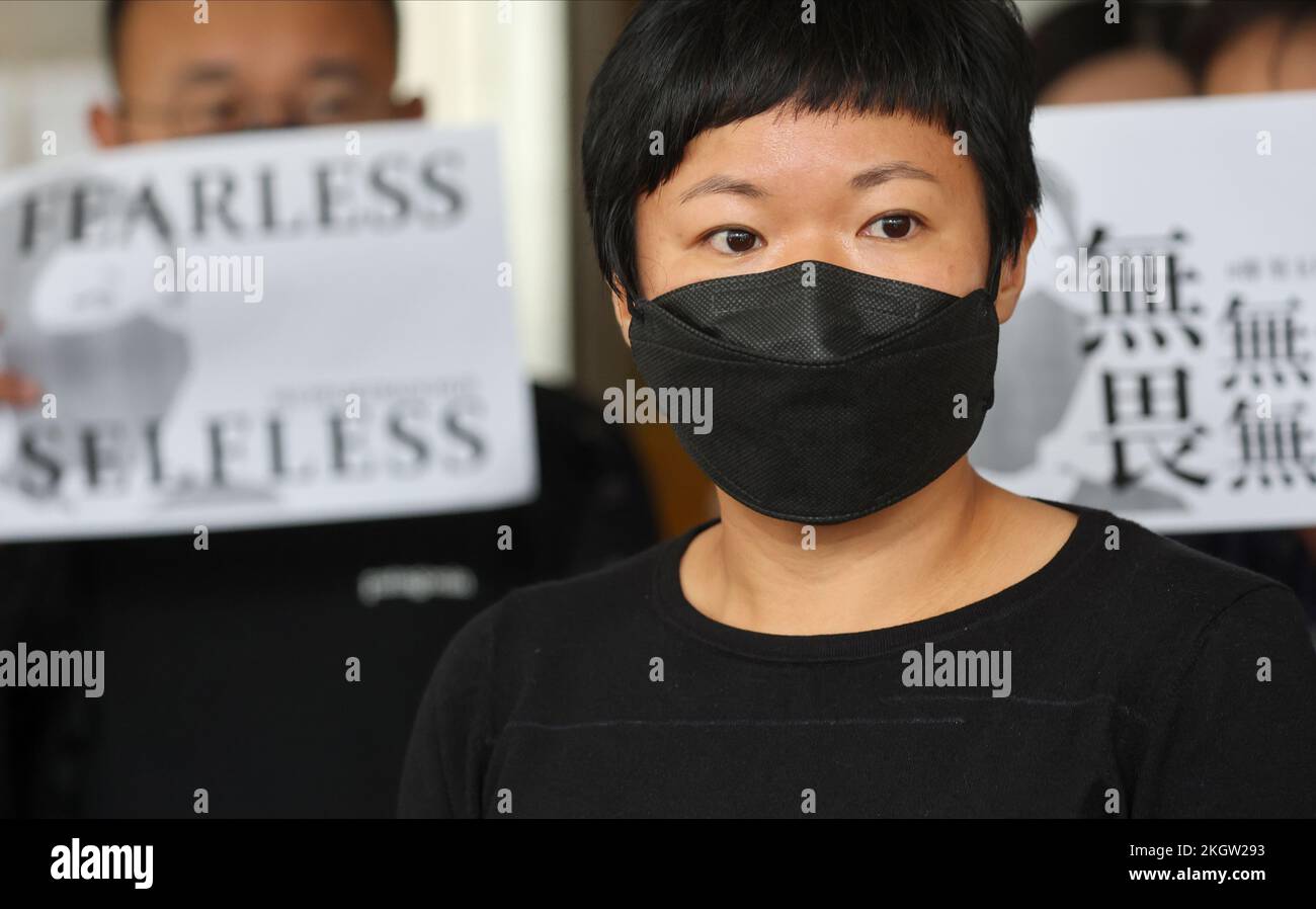 Freelance journalist Bao Choy Yuk-ling speaks to the press outside the ...